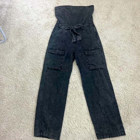 Blue Blush | Pants & Jumpsuits | Strapless Black Acid Wash Denim Jumper ...